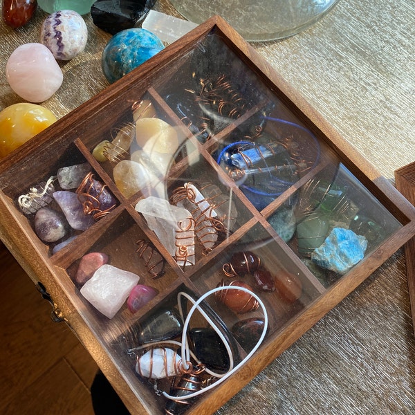 Wooden Rock Collection Box | Wooden Crystal Display | Mens Jewelry Box ...