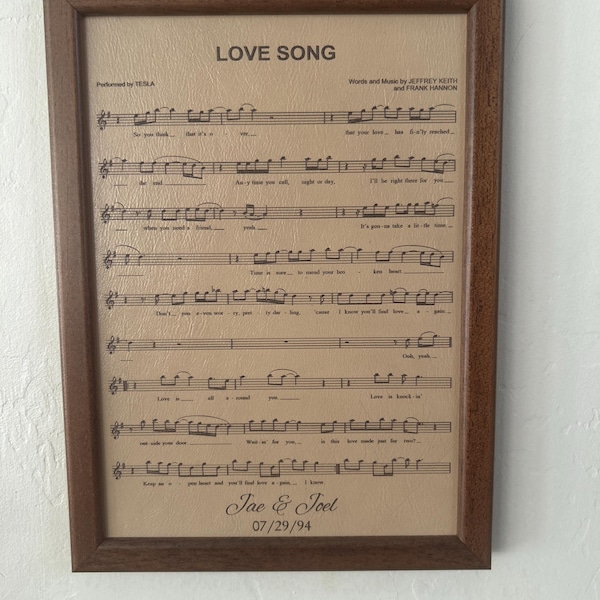 Leather Engraved Music Sheet, Personalized Framed Music Notes, 3rd ...