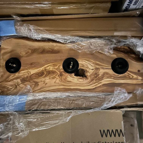 Olive Wood Rustic Bathroom Vanity Lighting, Live Edge Wooden Wall ...