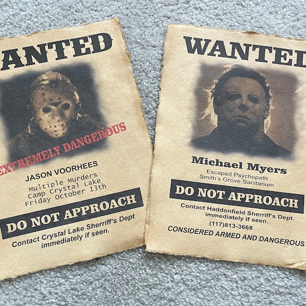 2 X Michael Myers and Jason Voorhees Aged Printed Wanted Posters ...