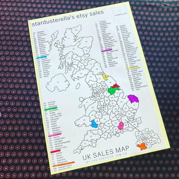 UK Postcode Sales Map, Business Sales Map, Colour in Maps, Etsy Sales ...