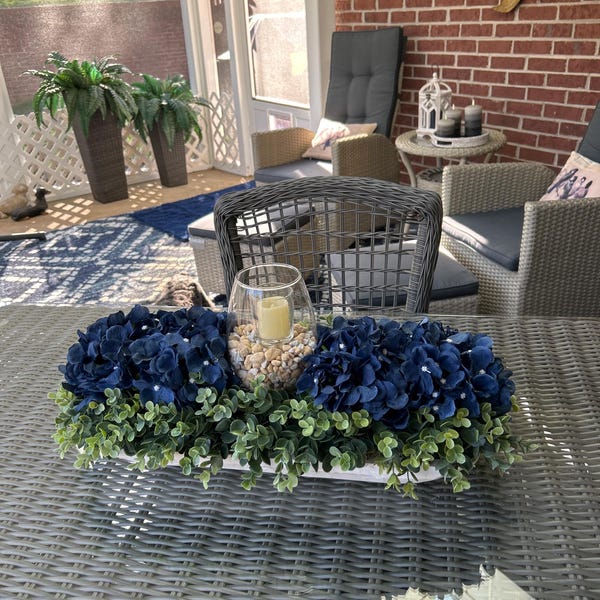 Hydrangea Centerpiece Dining Table Hydrangea Long Wood Box Mantel ...