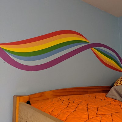 Rainbow Wall Border, Wavy Rainbow Ribbon Wall Border Removable Fabric ...