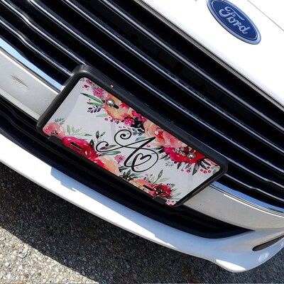 Spring Floral Monogrammed License Plate Car Accessories Set or Al A ...