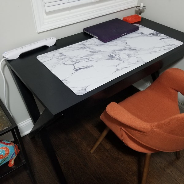 White Marble Print Extra Large Desk Pad, Home Office, Office Decor ...