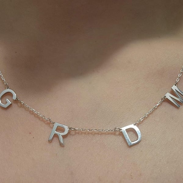 14K Gold Initial Necklace, Family Initial Neklace, Multiple Initial Name Necklace, Custom ...