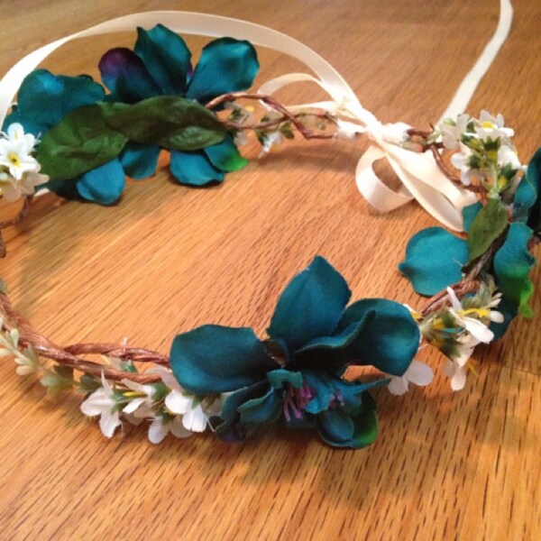 Delphinium Hair Crown, Woodland Flower, Bridal Hair Flower, Rustic ...