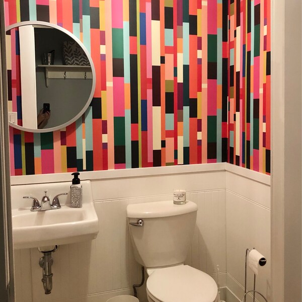 Retro Color Blocking Removable Peel and Stick Wallpaper - Colorful Mod ...
