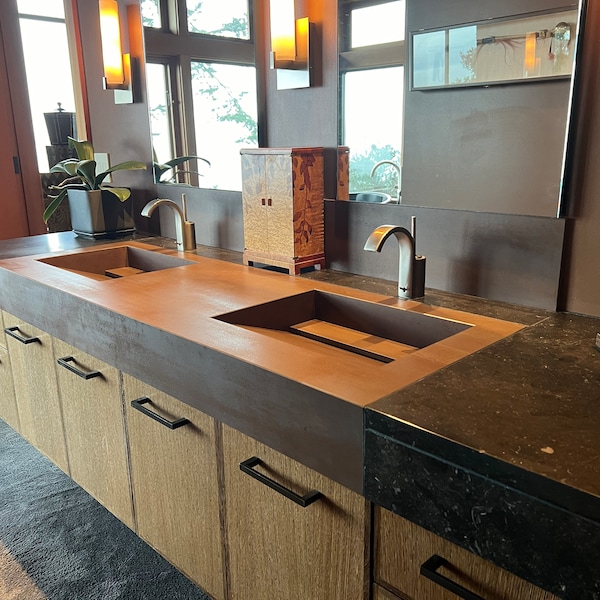 Custom Double Sink Integrated Custom Quartz Countertop, Double Kitchen ...