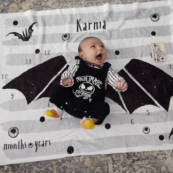 Gothic Baby Milestone Blanket Girl, Goth Baby Stuff, Skull Baby Monthly ...