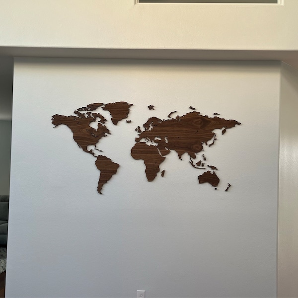 Natural OAK Wood - Detailed Wooden World Map With Country Boarders ...