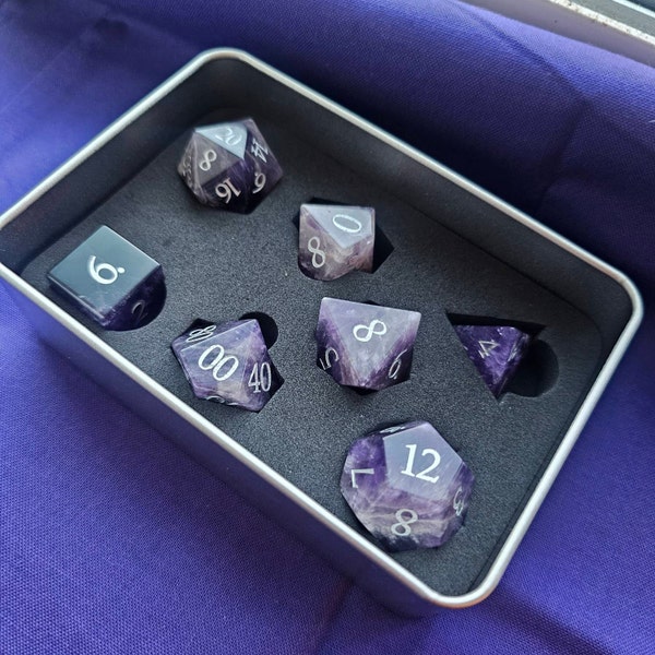 Natural Amethyst Dice Set| Gemstone D20 D&D Dice Set| Dungeons and ...