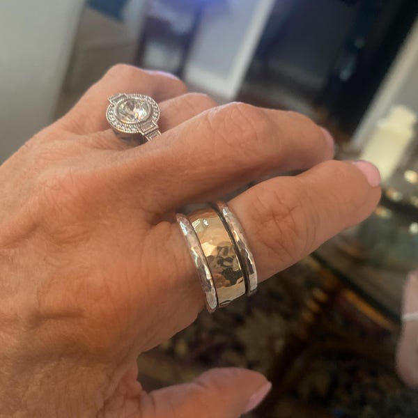 Handcrafted Unique Hammered Mixed Metal Ring Solid Gold Spinner Ring ...