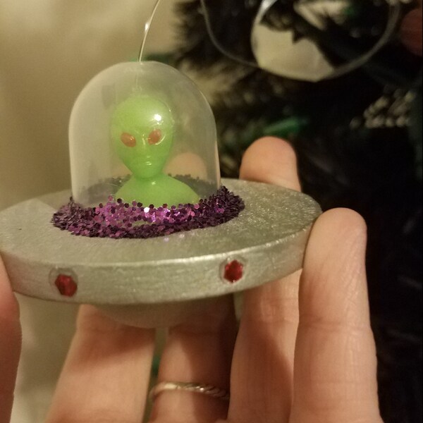 Alien Space Ship Ornament,glow in the Dark,sci Fi Ornament,wood, Alien ...