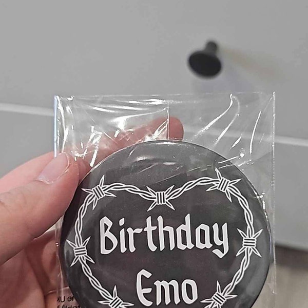 Large Birthday Emo Button Badge With Barbed Wire Heart, Alternative ...