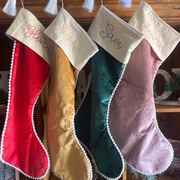 NEW Colors Added Monogrammed Velvet Christmas Stocking: Pom Pom Edge ...