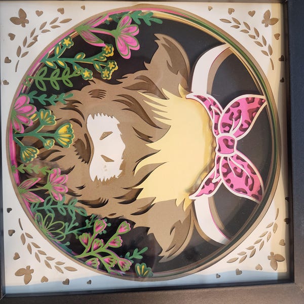 3D Highland Cow Shadow Box, Farm Shadow Box SVG, Layered Papercut ...