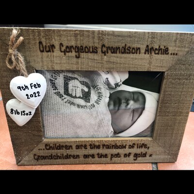 New Grandson / Granddaughter Personalised Photo Frame Driftwood Baby ...