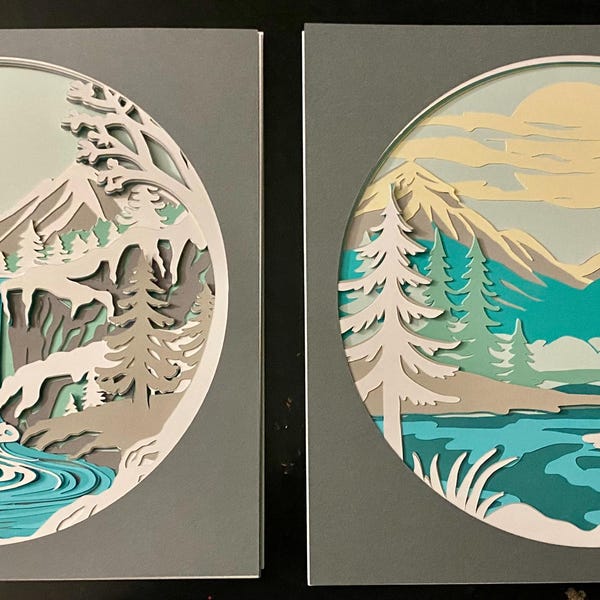 Mountain Landscape Shadow Box SVG Template, 3D SVG Shadowbox, DIY Cabin ...