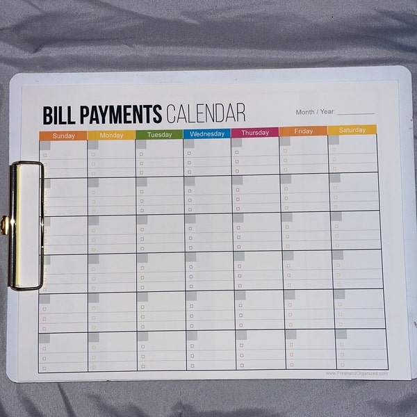 Bill Payments Calendar - Personal Finance Organizing Printables ...