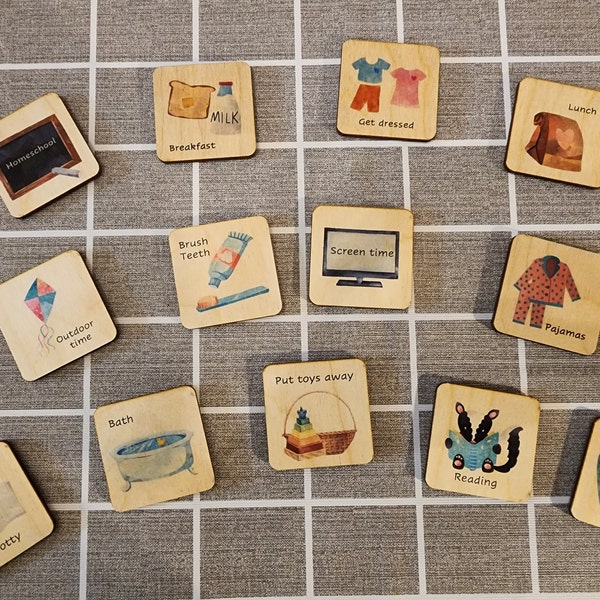Wooden Daily Routine Cards/ Daily Routine Magnets/ Chore Magnet Chart ...
