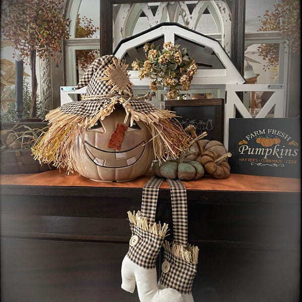 Scarecrow Boots, Fall Decor, Farmhouse Scarecrow Decor, Peg Rack Decor ...
