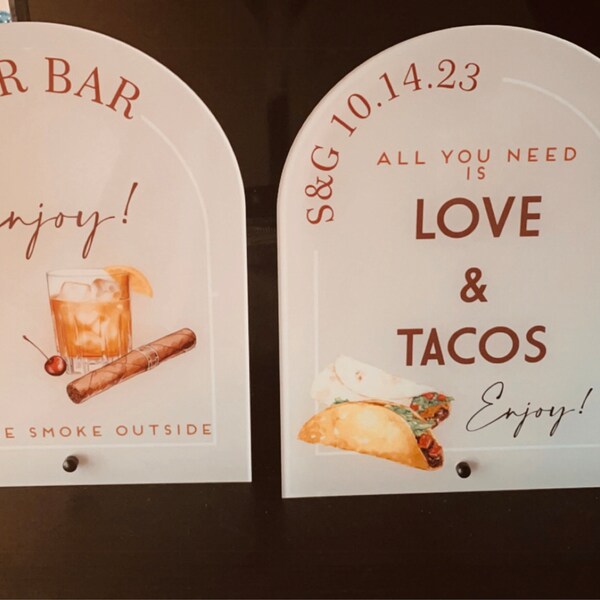 Arch Menu Table Sign || Custom Acrylic Wedding Sign Late Night Bites ...