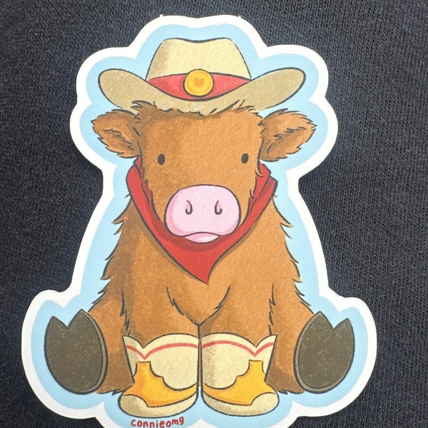 Cute Cowboy Cow - Art Print | 5x7 Art Print | Hand Drawn Illustration ...