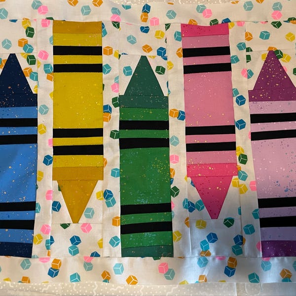 Jumbled Crayons FPP Quilt Block Pattern by the Quilting Corner ; 8"x8 ...