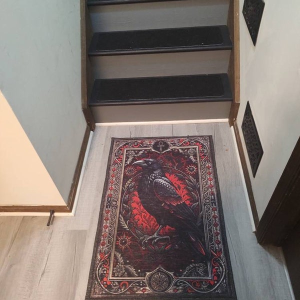 Gothic Raven Rug, Gothic Home Decor, Goth Crow Rug With Ankh Pentagram ...
