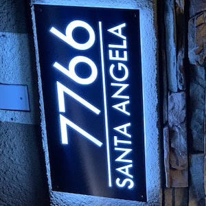 Custom Illuminated LED House Sign Modern , LED House Number, Vertical ...