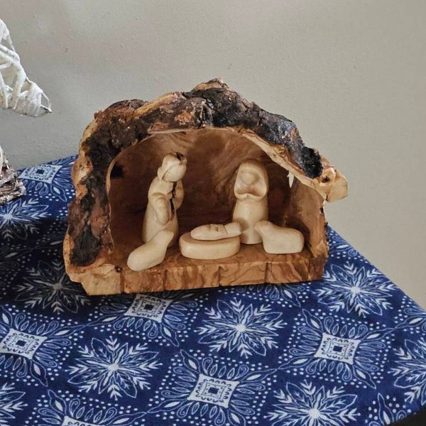 Nativity Scene Set Carved Inside an Olive Tree Branch Holy Land ...