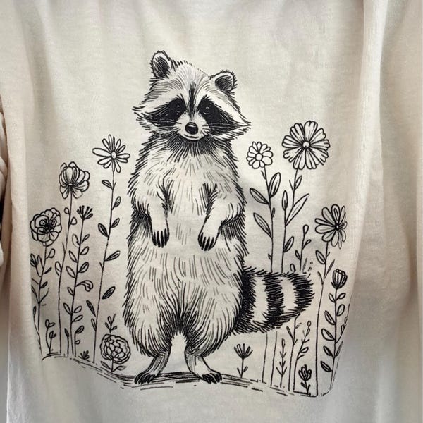 Raccoon Flowers Shirt, Cute Animal T-shirt, Flower Graphic Tee, Vintage ...