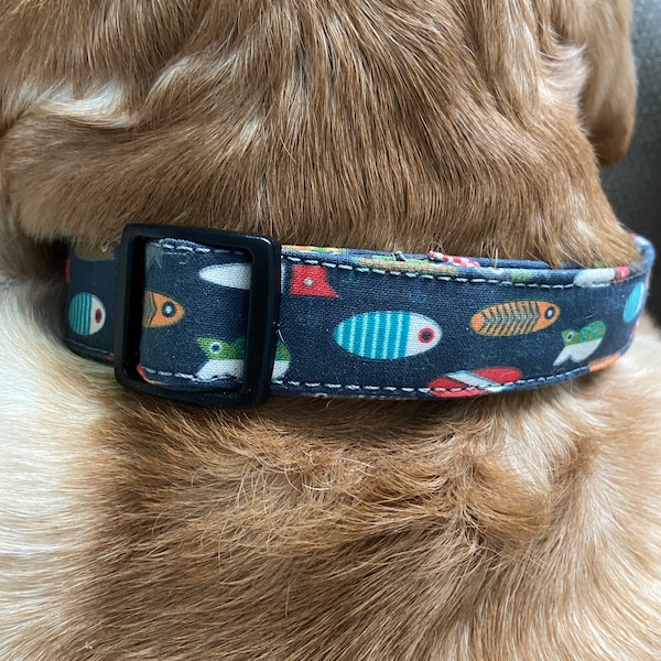 Dog Collar, Embroidered Dog Collar, Personalized Dog Collar, Fish Dog ...