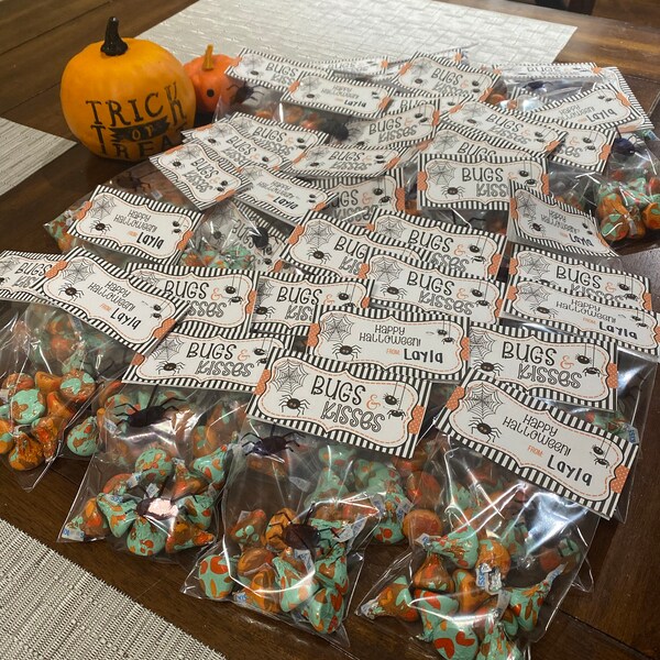 Bugs and Kisses Halloween Treat Bag Topper, Editable Halloween Gift ...