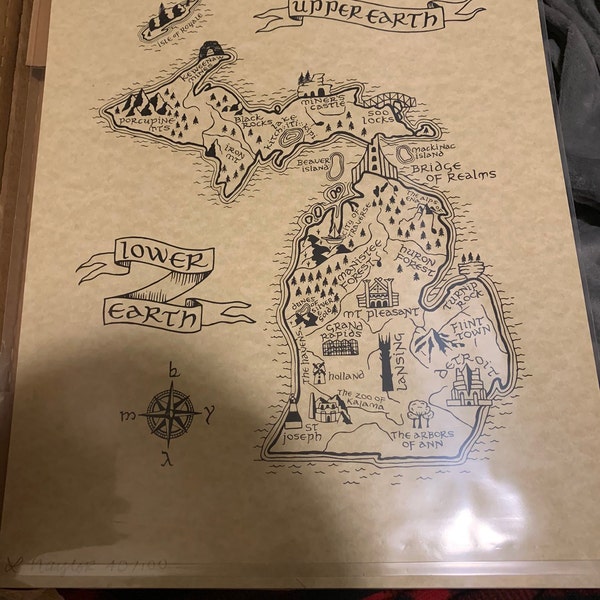 Lord of the Rings / the Hobbit Middle Earth Map of Michigan - Etsy