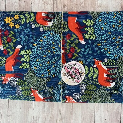 Blue Orange Yellow Gold Fox Woodland Forest Quilter's Weight Cotton ...