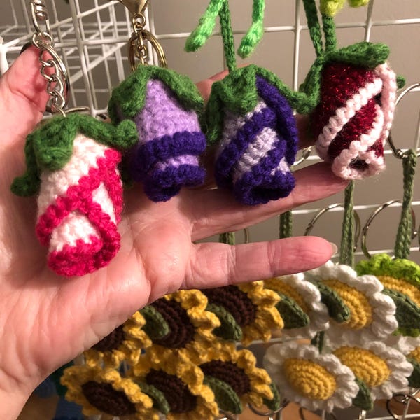 Crochet Rose Keychain Pattern PDF – 3D Flower Tutorial for Bag Charm ...