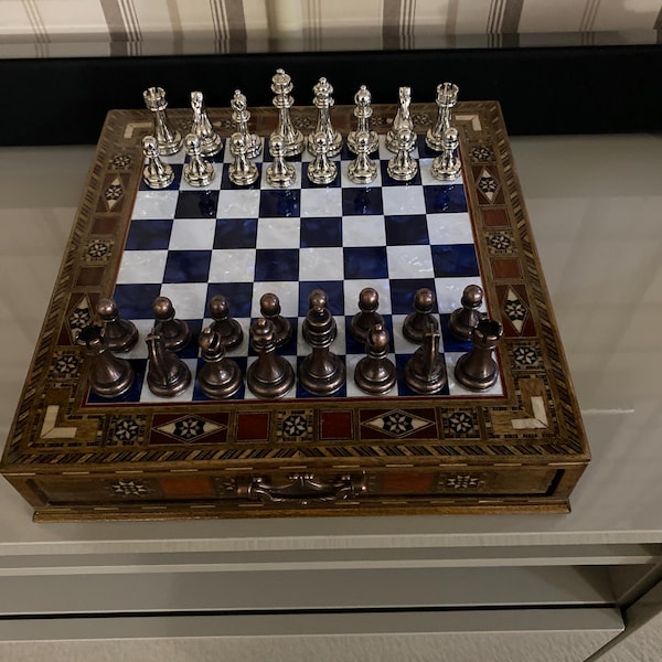 Dad Birthday Gift Large Chess Set, Handmade Chess Board With Storage ...