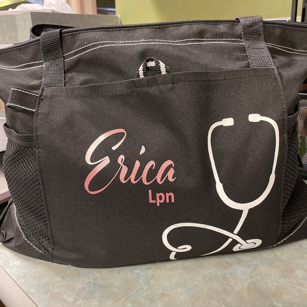 Custom Nursing Bag With Name and Stethoscope, Personalized Nurse Bag ...