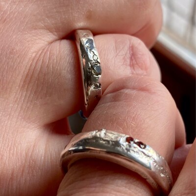 Mens Sapphire Silver Ring Molten Metal Rustic Ring Unique - Etsy