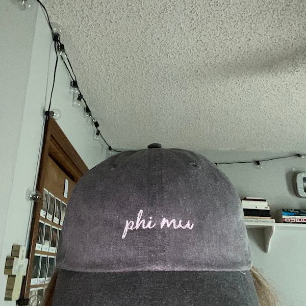 Phi Mu Script Baseball Hat - Embroidered Baseball Cap // Sorority Greek ...