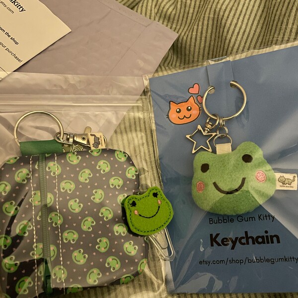 Frog Face Keychain Bright Green V Mouth & Round Cheeks - Etsy