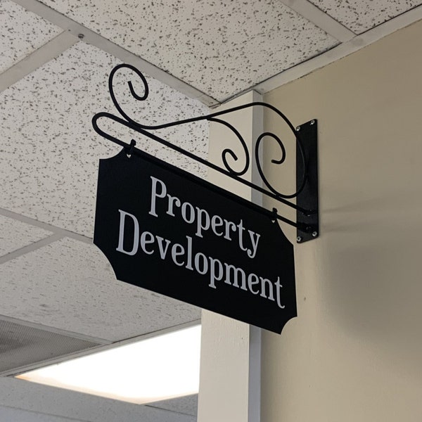 Custom Hanging Sign- Personalized Black Metal Sign With Hanging Rod & Hardware-for Businesses ...