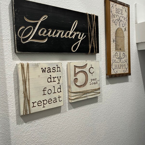 Laundry Room Sign, Laundry Room Décor, Wash Dry Fold Repeat, Rustic ...