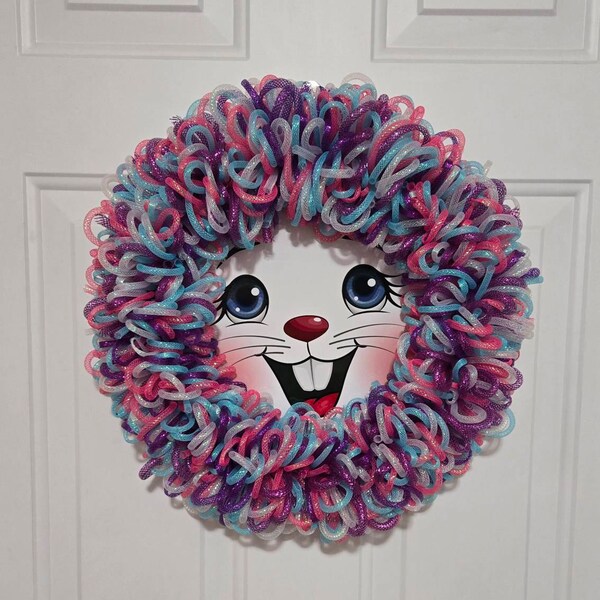 Bunny Face Wreath Sign, Metal Wreath Sign, Easter Wreath Sign, Round ...