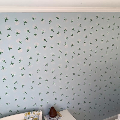 Cotton Pattern Wall Stencil Wall Stencils, Wall Stencil Ideas, Stencil ...