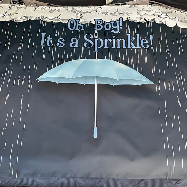 Rain Birthday Backdrop, Umbrella, Rain Baby Shower, Cloudy Banner ...