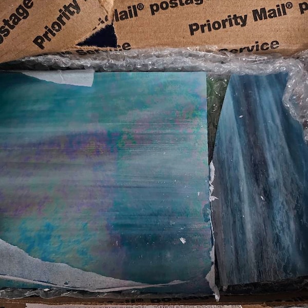 Iridescent Turquoise Blue Stained Glass Sheets. Diy, Beginner, Advanced ...