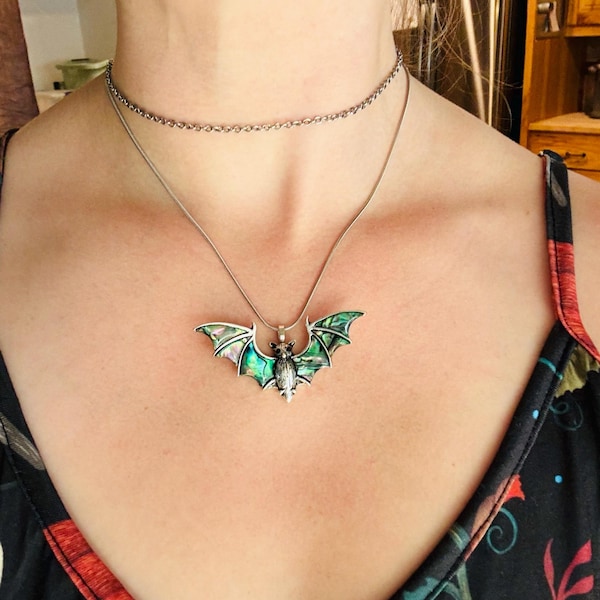 Bat Necklace, Abalone Bat, Bat Pendant, Goth Necklace, Gothic Necklace ...